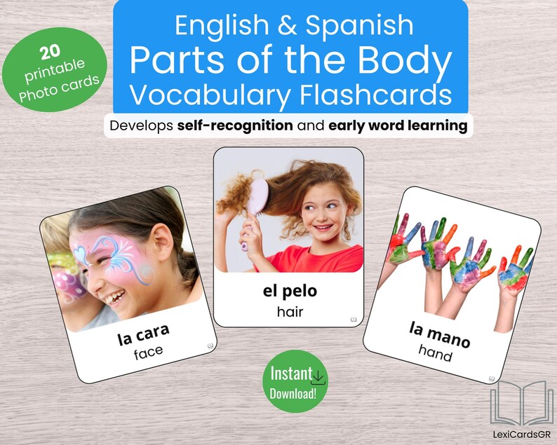 Body Parts Flashcards Spanish English Bilingual Printable PDF, Kids ...