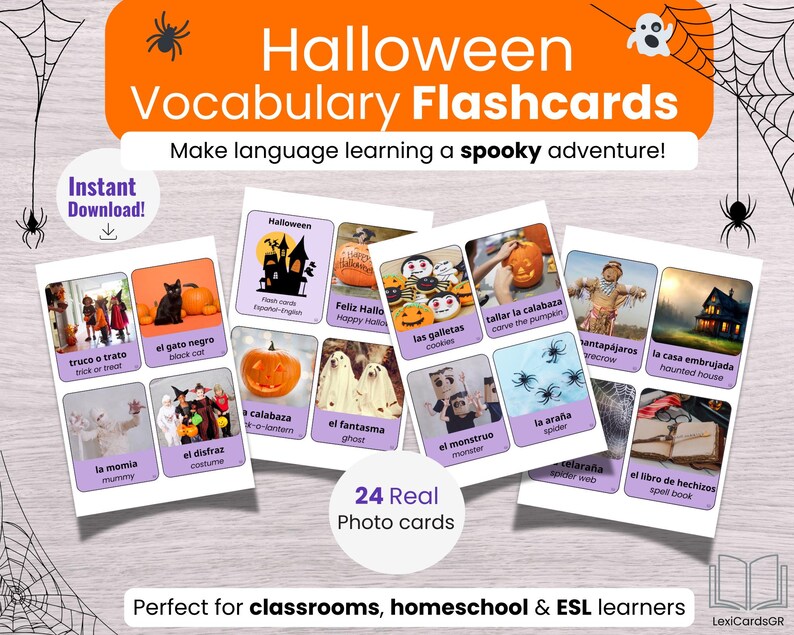 English Halloween Flashcards for Kids | Real Photo Vocabulary Cards ...