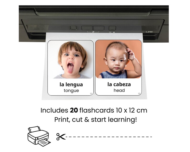Body Parts Flashcards Spanish English Bilingual Printable PDF, Kids ...