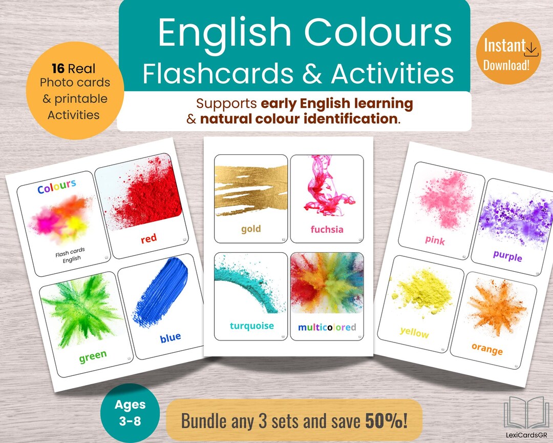 English Colours Flashcards • 16 Real Photo Color Cards • Montessori ...