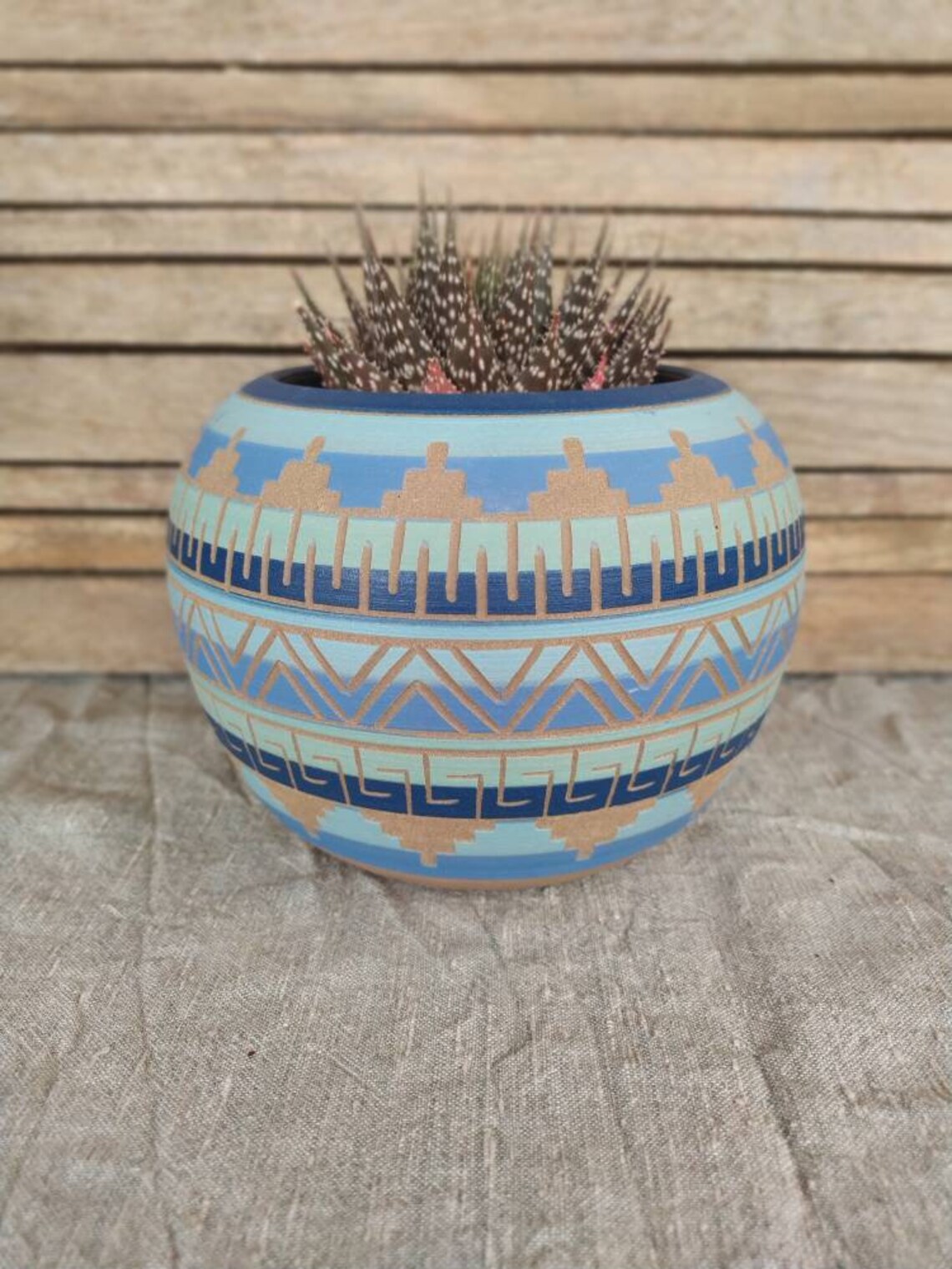 Ceramic Planter Pot Colorful Succulent Aztec Style Planter - Etsy