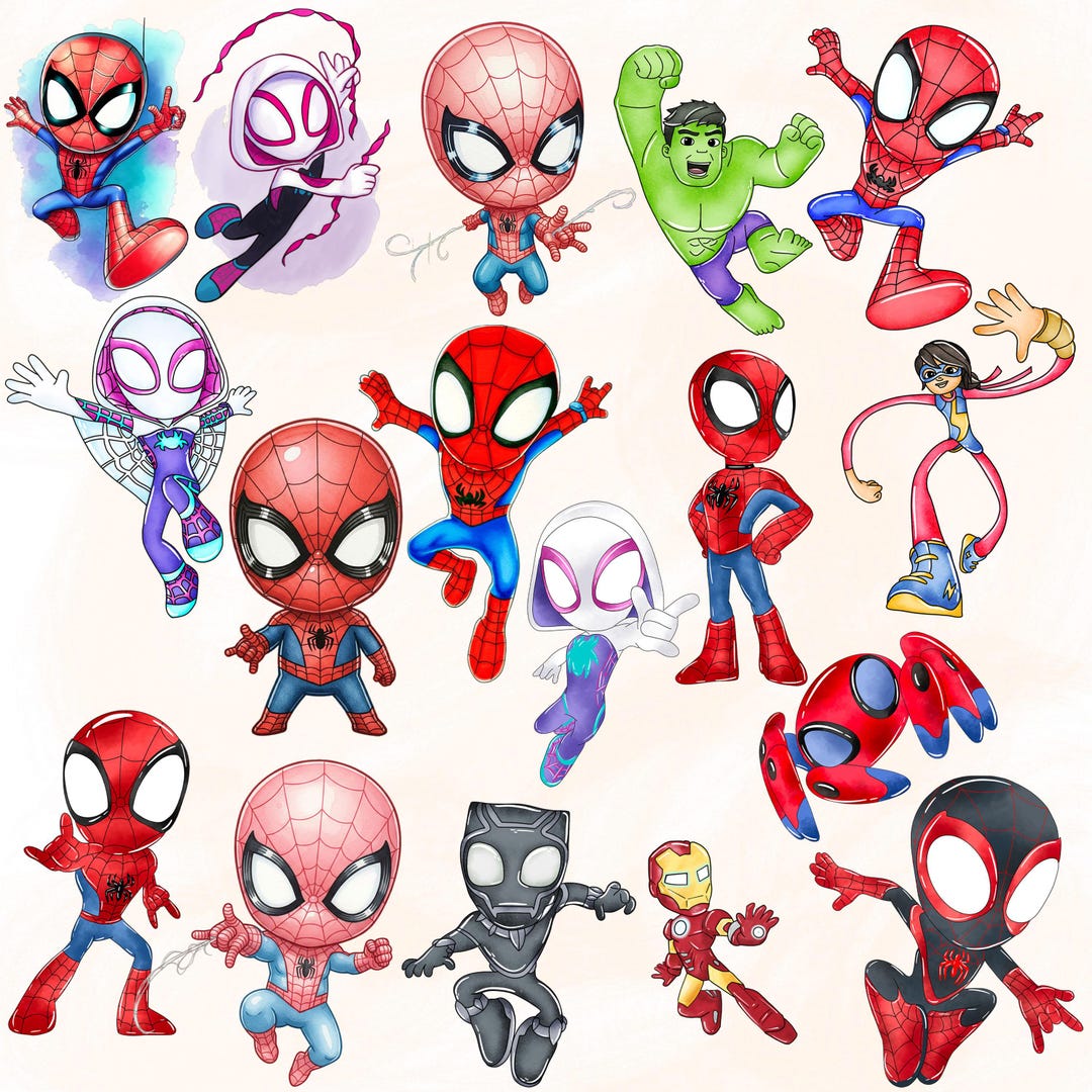 Spidey Watercolor Clipart Bundle: Superhero PNG Images (digital ...