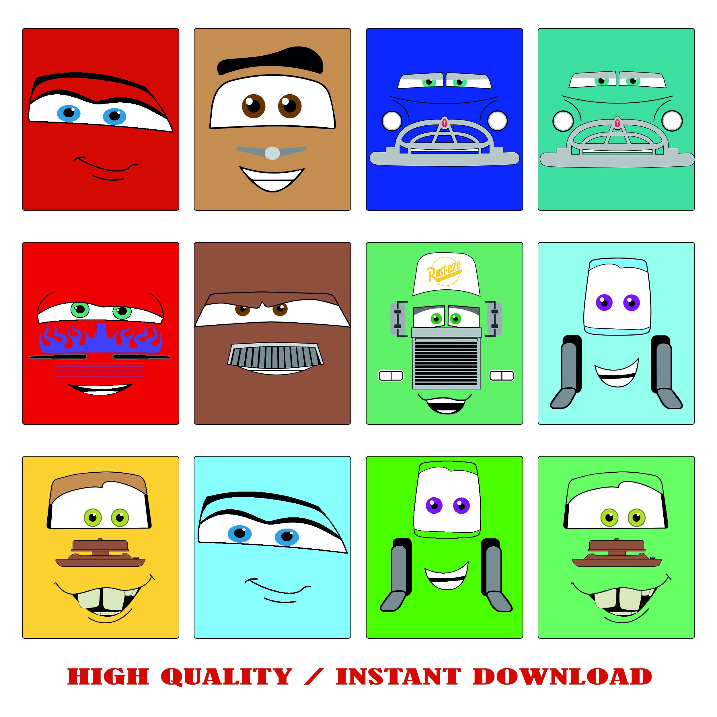 Cars Faces SVG Cliparts Bundle,50 Cars Tshirt Design Cartoon Cliparts ...