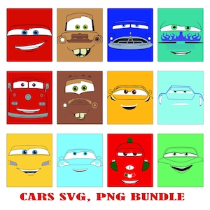 Cars Faces SVG Cliparts Bundle,50 Cars Tshirt Design Cartoon Cliparts ...