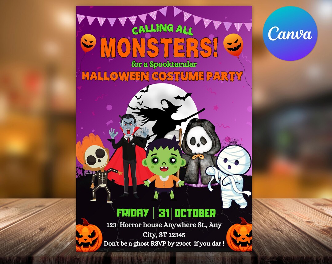Editable Halloween Costume Party Invitation | Canva Template (digital ...