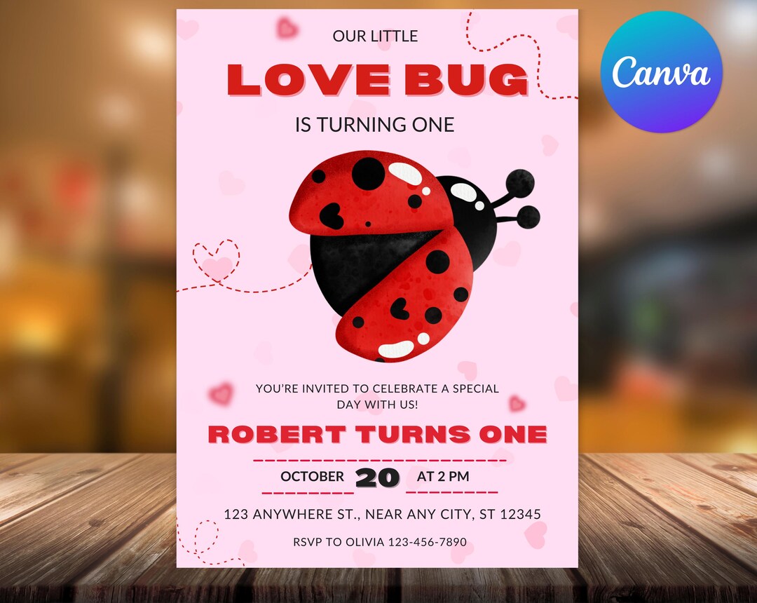 Love Bug First Birthday Invitation, Valentine's Day Party (digital ...