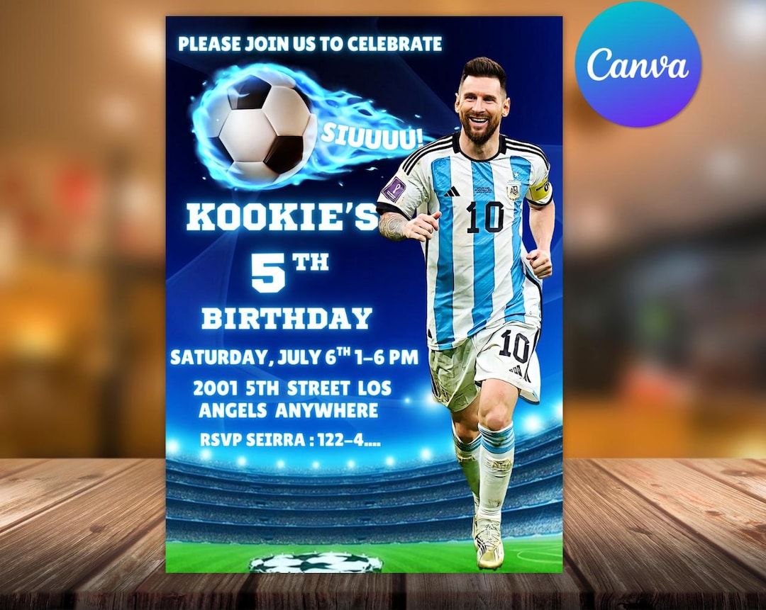 Lionel Messi Invitation | Messi Soccer Birthday Invitation | Football ...