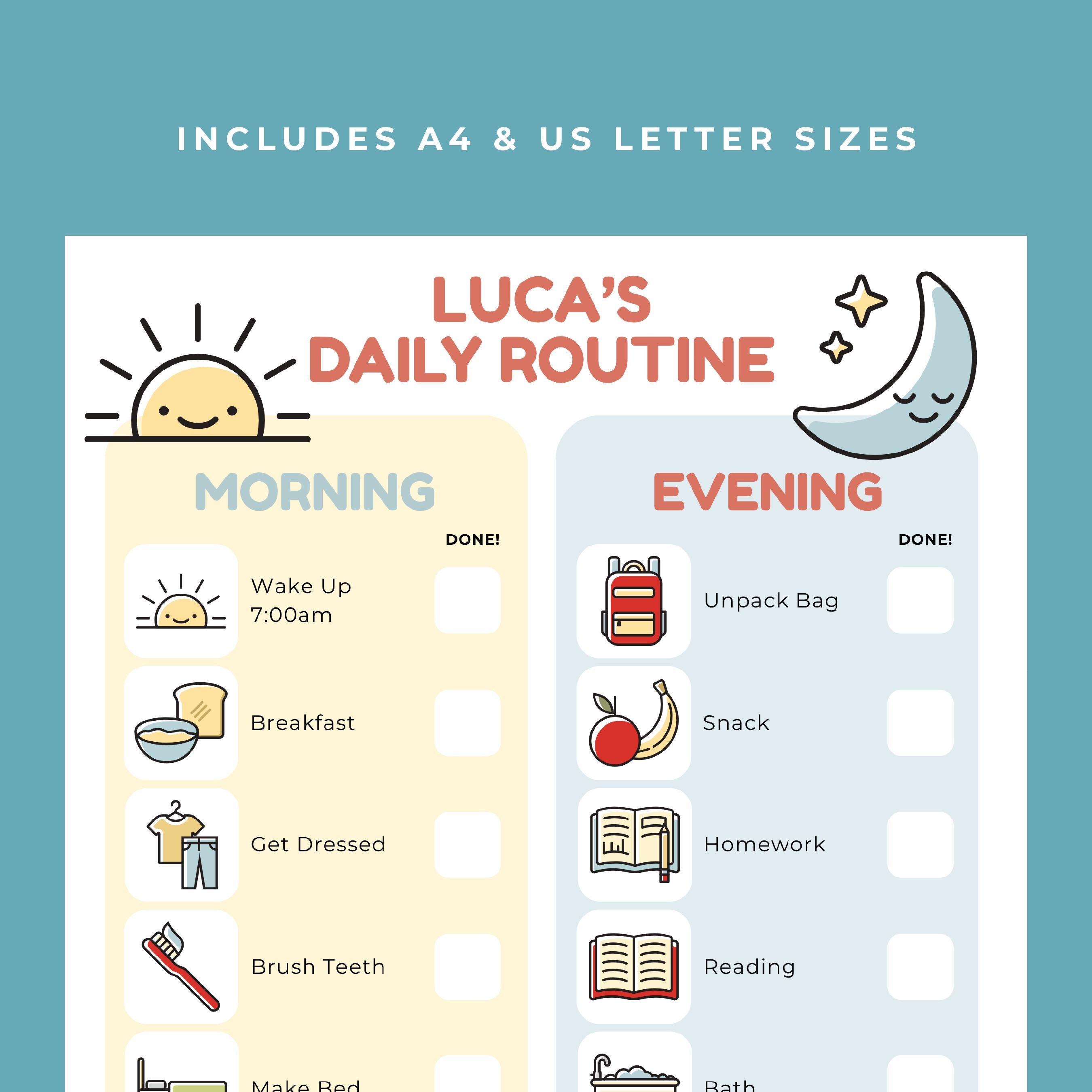 Printable Kids Morning & Evening Routine Chart | Editable Canva ...