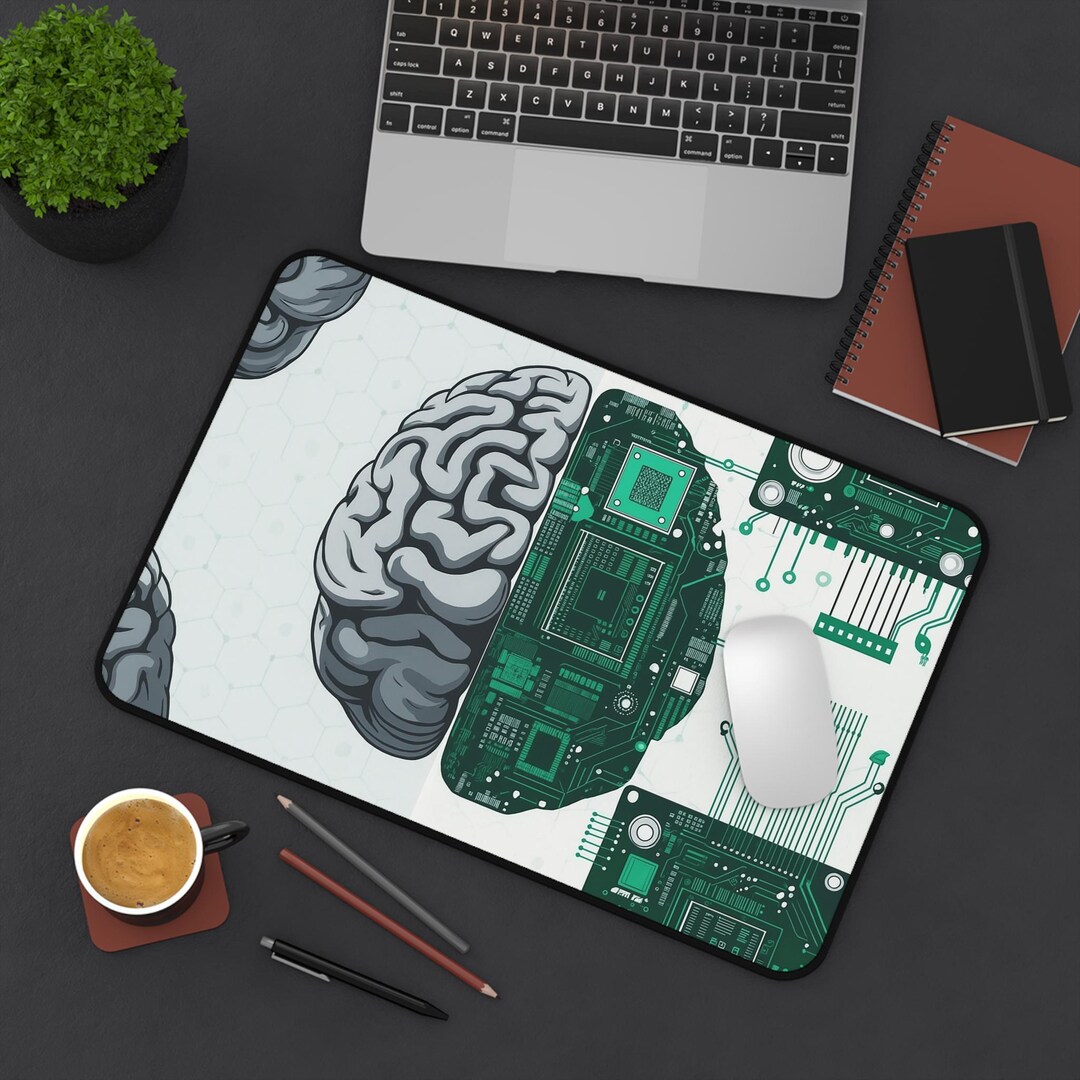 Tech-inspired Desk Mat, Brain and Circuit Design, Home Office Decor ...