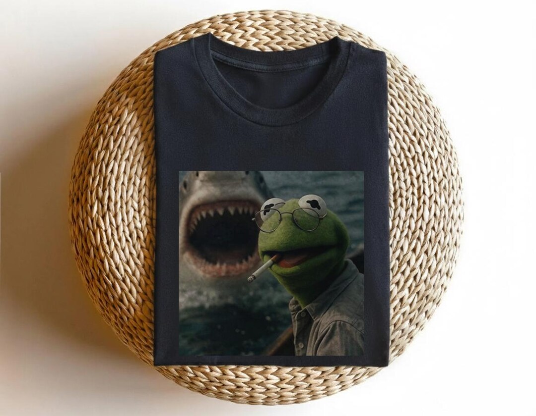 Vintage Dark Humor Shirt, Smoking Frog Meme Tee, Shark Attack Parody T ...
