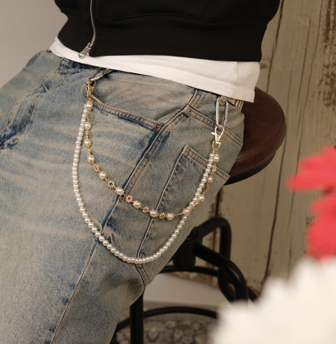 Double Layered Pearl Keychain – Streetwear Wallet Chain – Y2K Baggy ...