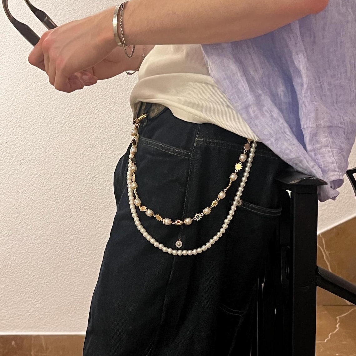 Double Layered Pearl Keychain – Streetwear Wallet Chain – Y2K Baggy ...