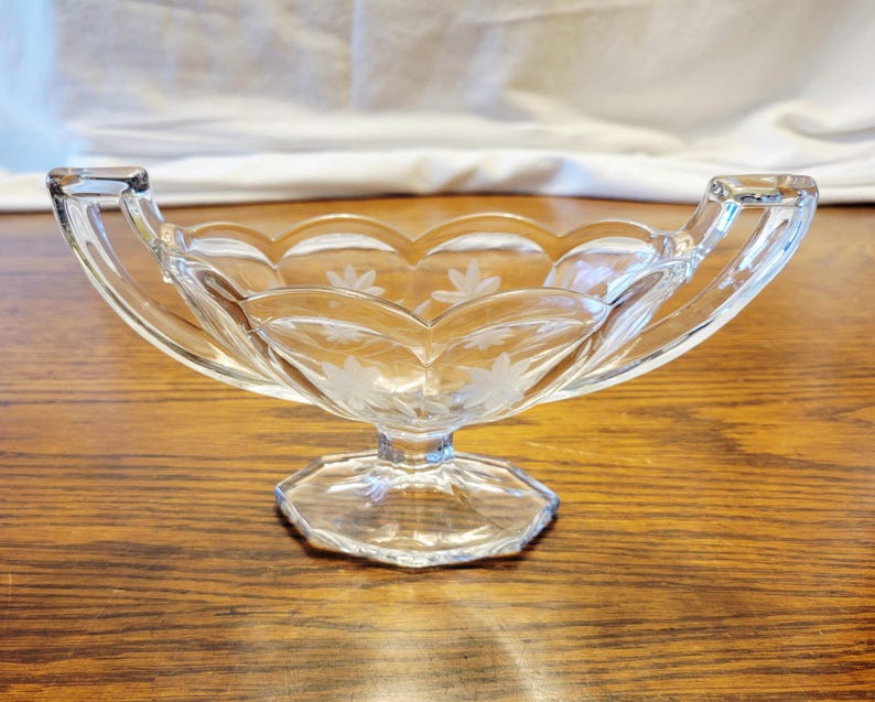Antique Art Deco Etched Glass "trophy Cup" Compote Dish - Etsy