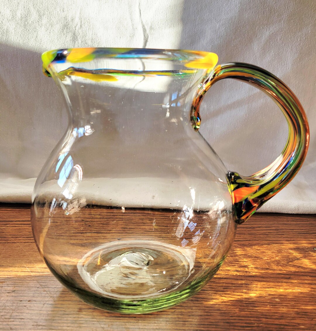 MCM Mexican Hand-blown Art Glass "bola" (ball) Pitcher With Multi ...