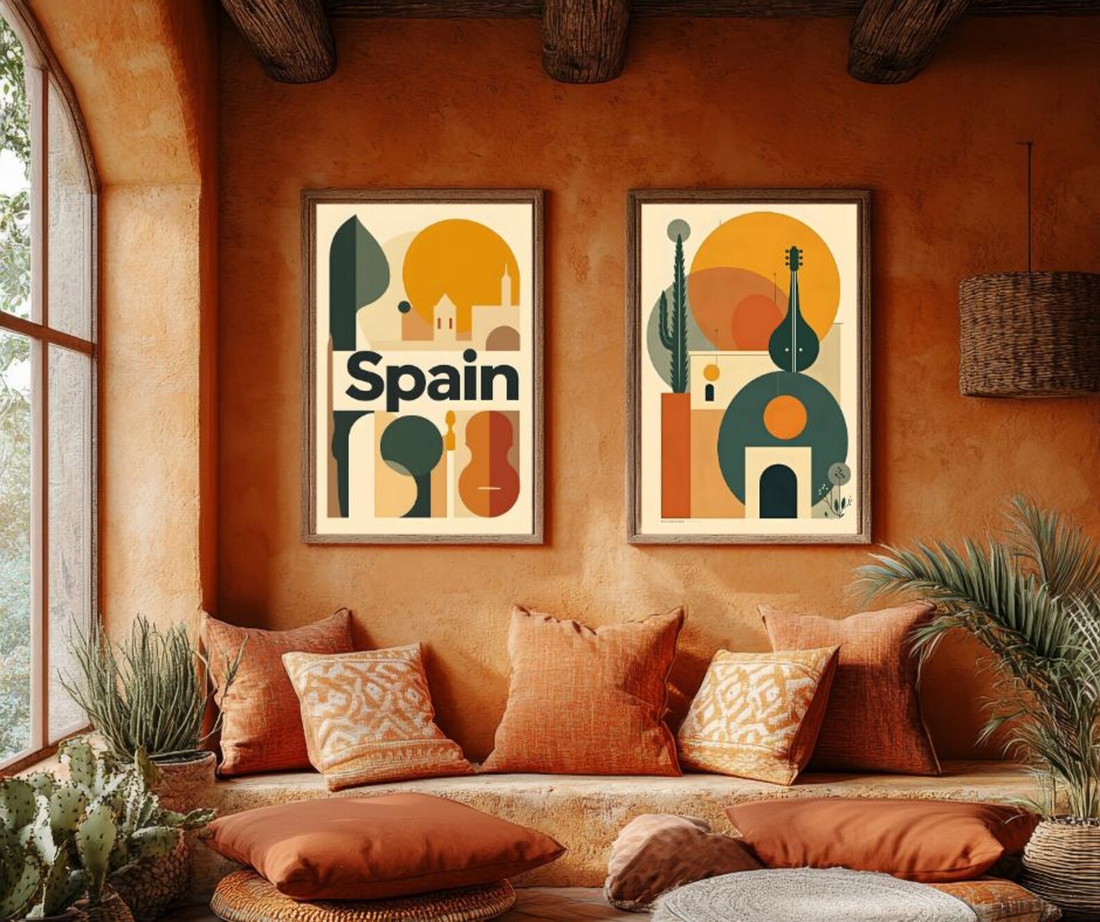Spanish Duo, Mid Century Modern Wall Art Set, Abstract Guitar and ...