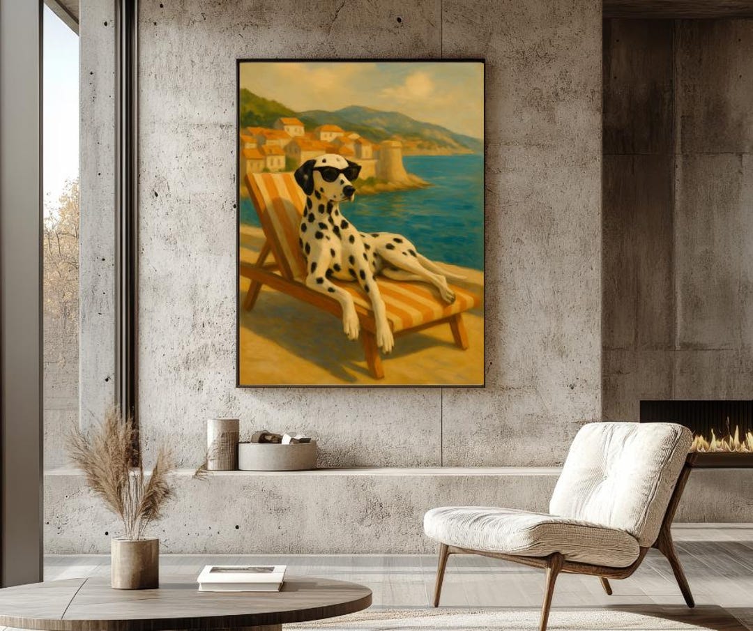 Riviera Dalmatian | Coastal Dog Wall Art | Relaxed Dalmatian Print ...