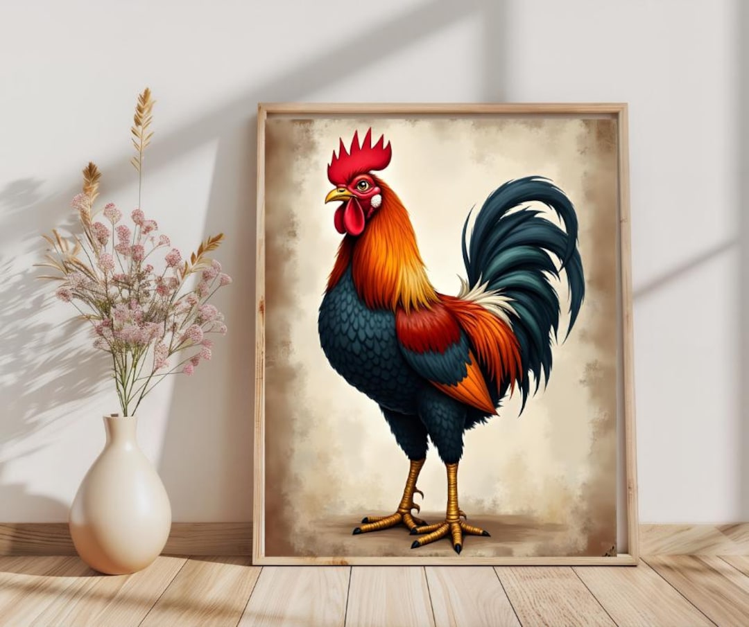 Rooster Wall Art Print: Vintage Farmhouse Chicken Decor (digital ...