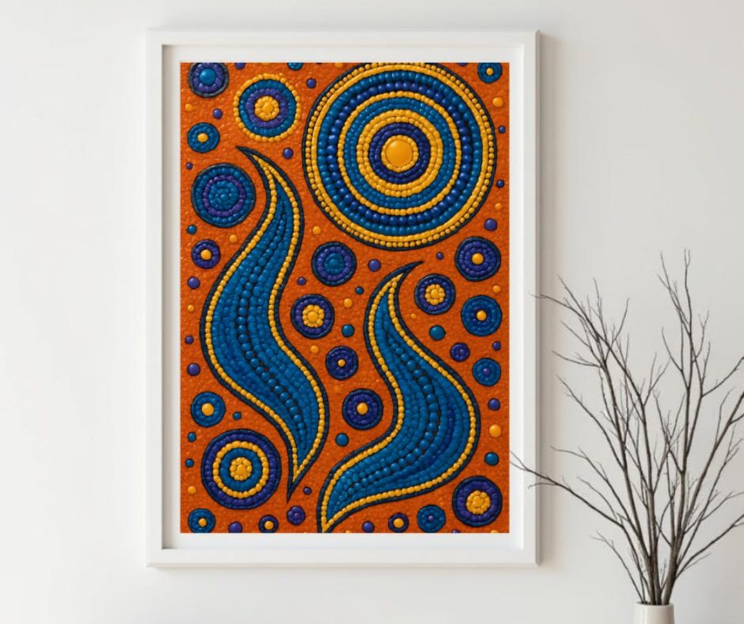 Blue Flame Mosaic Wall Art, Dot Art Abstract Print, Modern Colourful ...