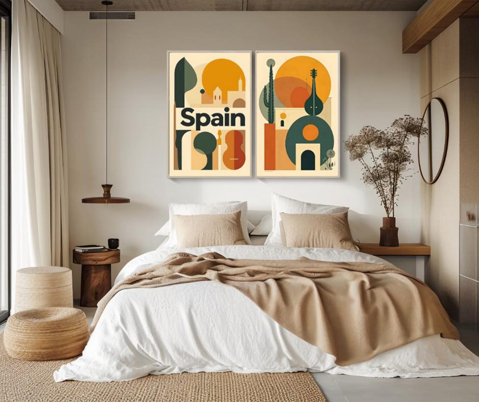 Spanish Duo, Mid Century Modern Wall Art Set, Abstract Guitar and ...