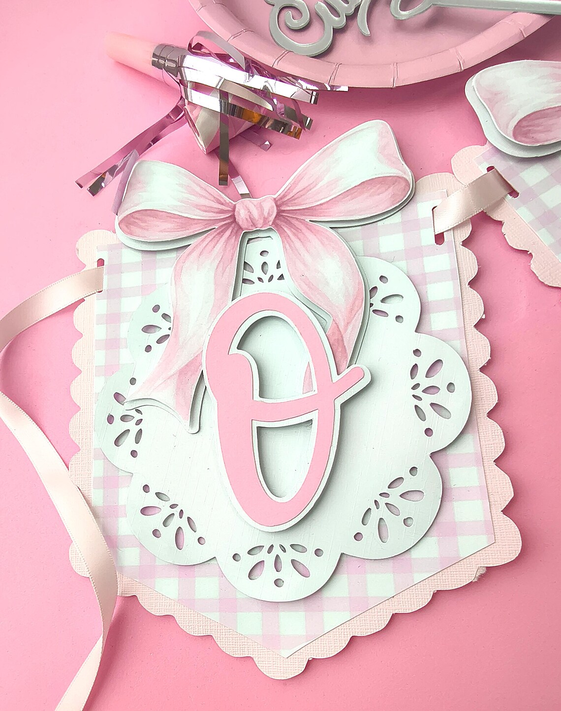 Coquette highchair banner/ Pink bow 3d letters/Coquette Birthday ...