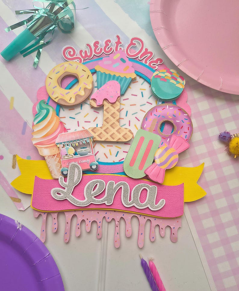 Candy Decorations for Two-year-ice Cream Cake Topper, Party, Donuts ...