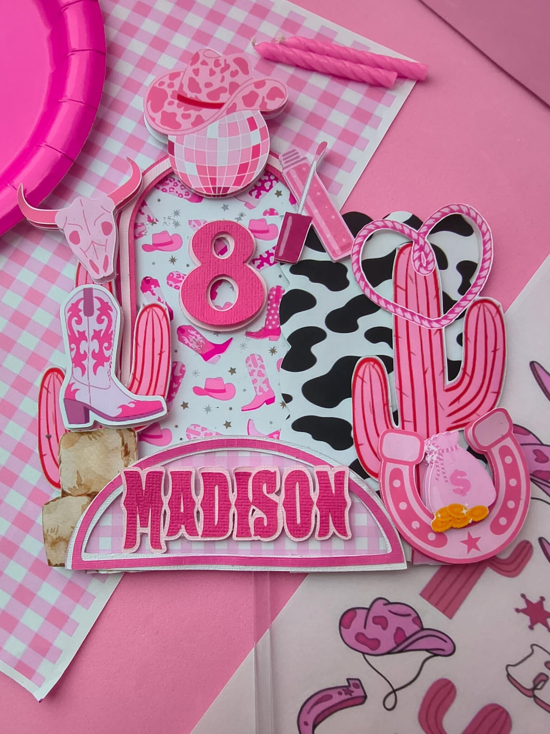 Cowgirl cake topper,pink decoration for a rodeo birthday party, first ...