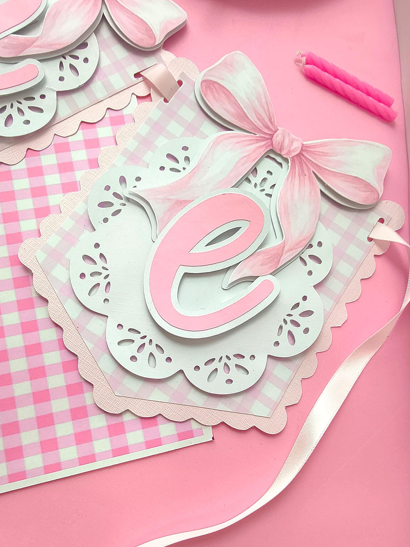 Coquette highchair banner/ Pink bow 3d letters/Coquette Birthday ...