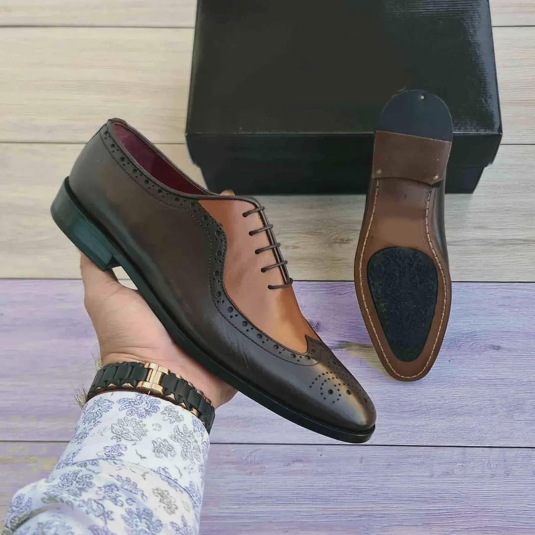 Handmade Leather Spectator Dress Shoe for Men | Lace up Wingtip Formal ...