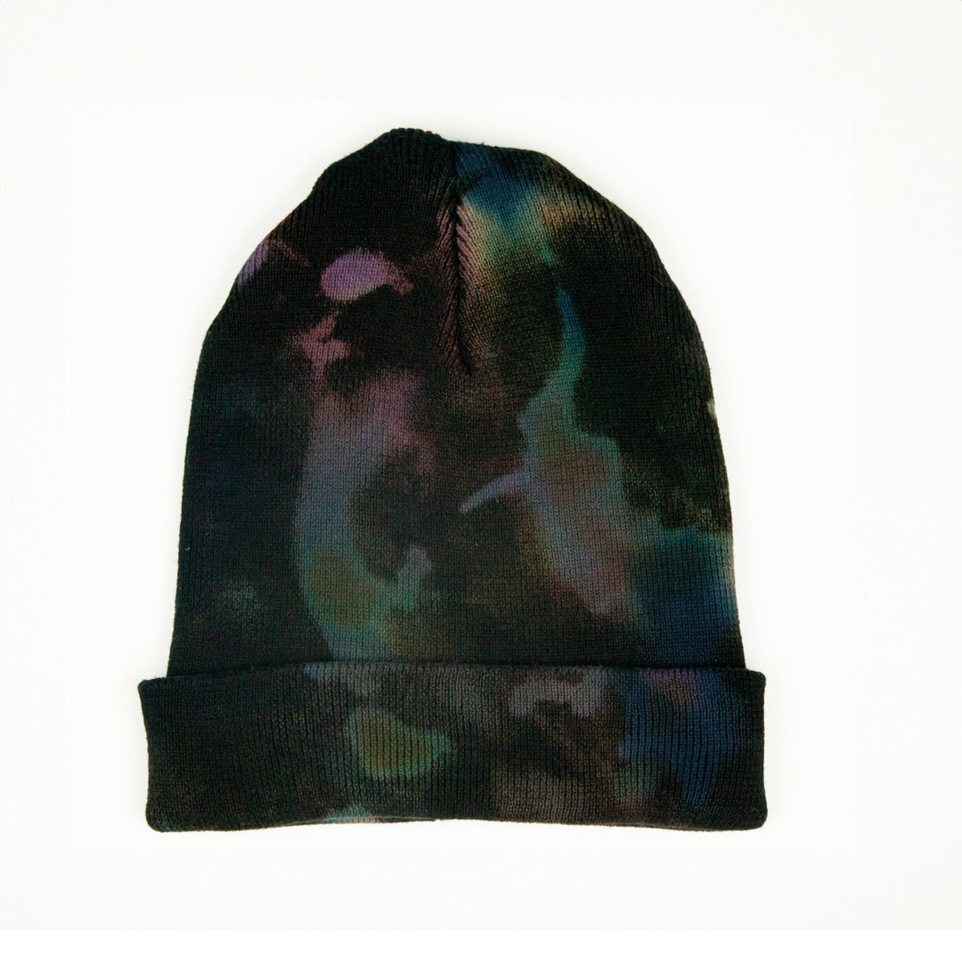 Organic Cotton Tie Dye BEANIE Hat. Acid Wash With Purple, Teal Green ...