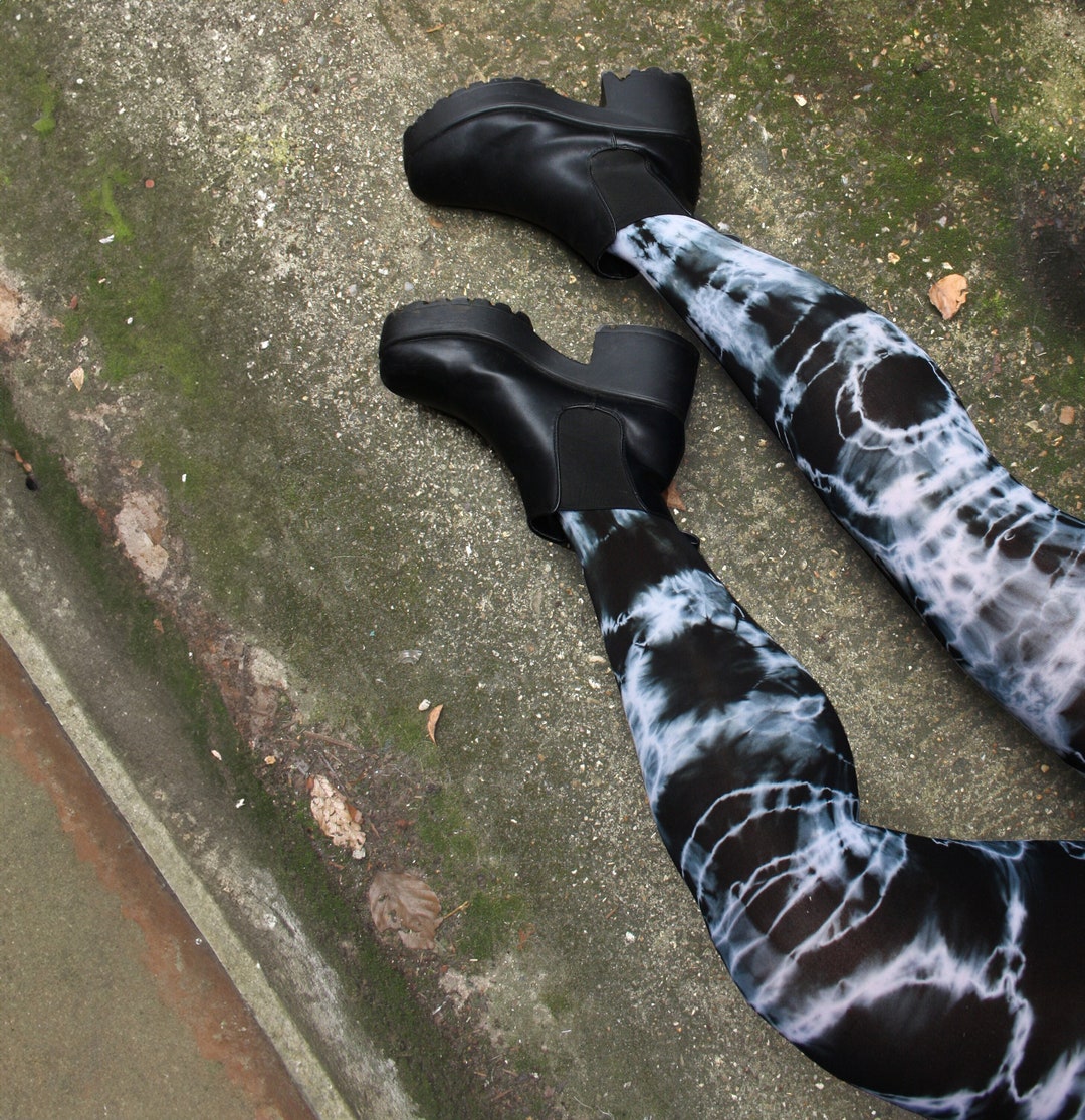 TIE DYE Tights - COBWEB Colourway - Black, White, Dip Dye, Fun, Unique ...