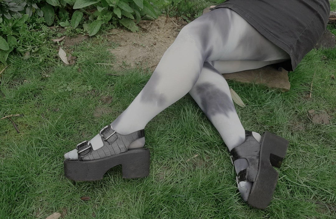 TIE DYE Tights - Eggshell BLUE & Black Colourway - 50 Denier Dip Dye ...