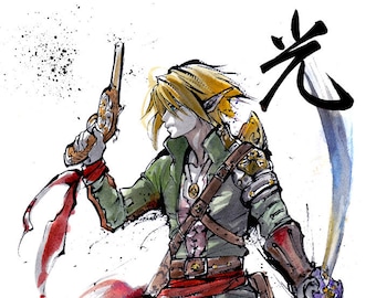 8x10 PRINT Zelda Pirate Link with Japanese Calligraphy Light | Etsy