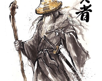 PRINT Samurai with snowman Japanese Callirgaphy PEACE | Etsy