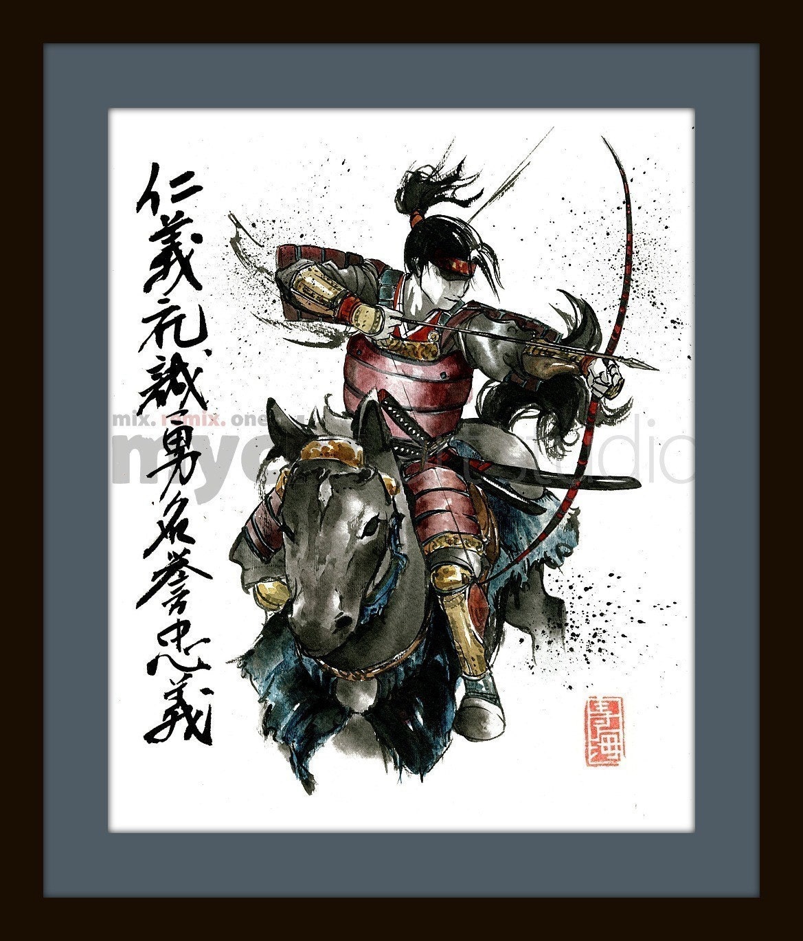 SAMURAI Japanese Calligraphy With Sumi-e Painting Bow and | Etsy