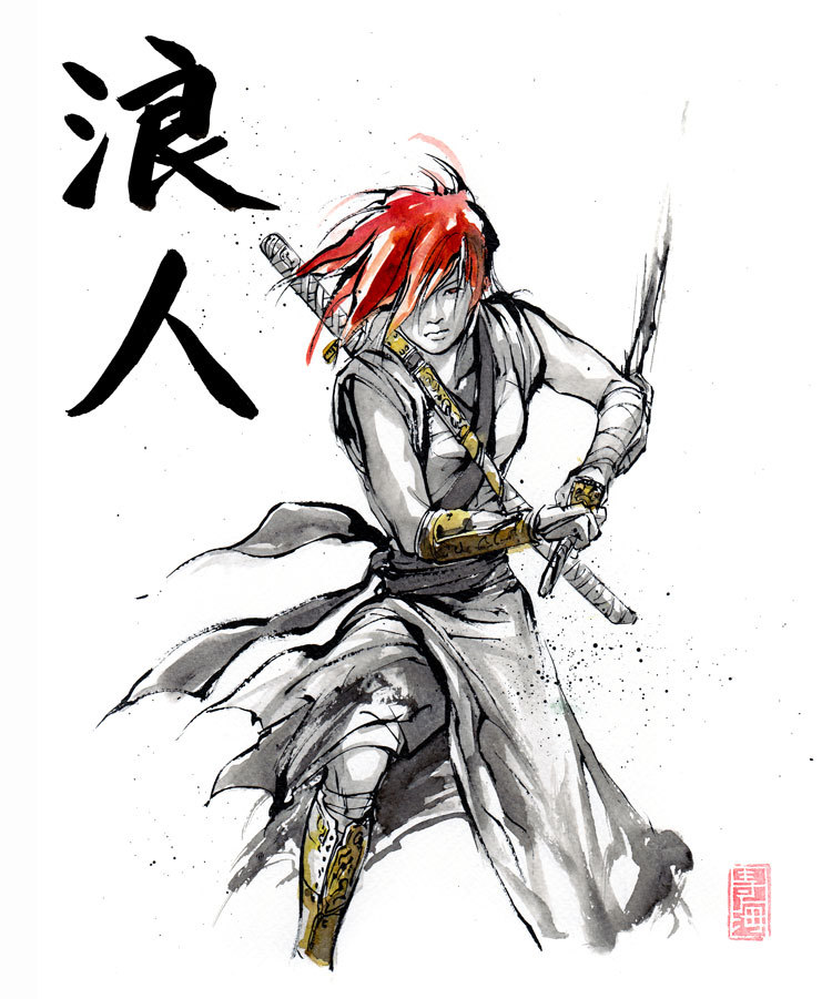 Print 8x10 RONIN girl drawing sword Japanese Calligraphy | Etsy