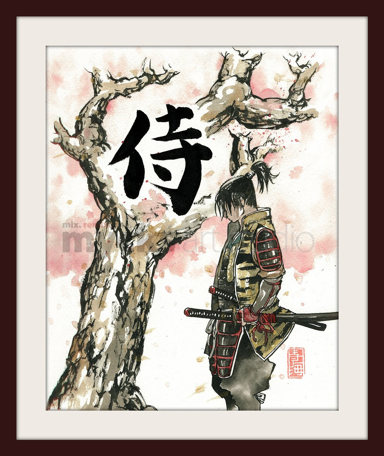 PRINT Samurai Under Sakura (cherry Blossoms) Tree 8x10 - Etsy