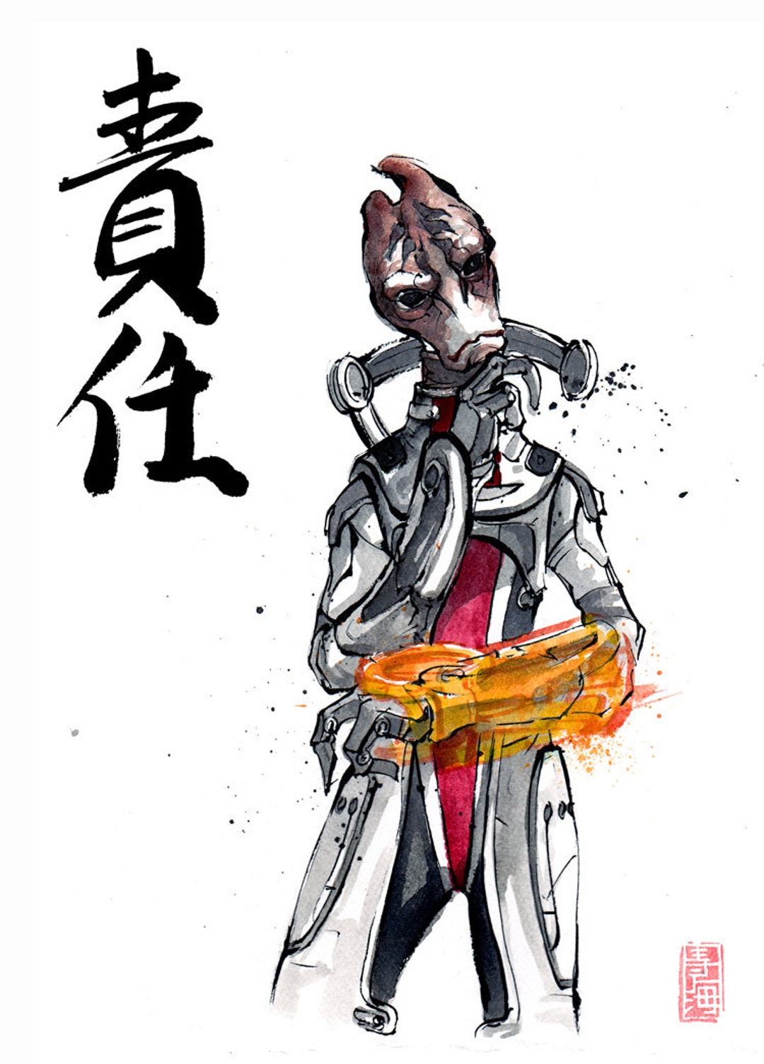 8x10 PRINT Mass Effect Mordin Solus Japanese Calligraphy RESPONSIBILITY ...