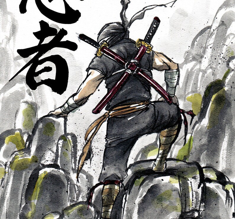 Print 8x10 NINJA Dual Wielding Sword Japanese Calligraphy - Etsy
