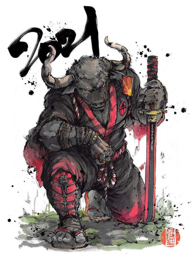 8x10 PRINT 2021 Year of the Ox Samurai Warrior - Etsy