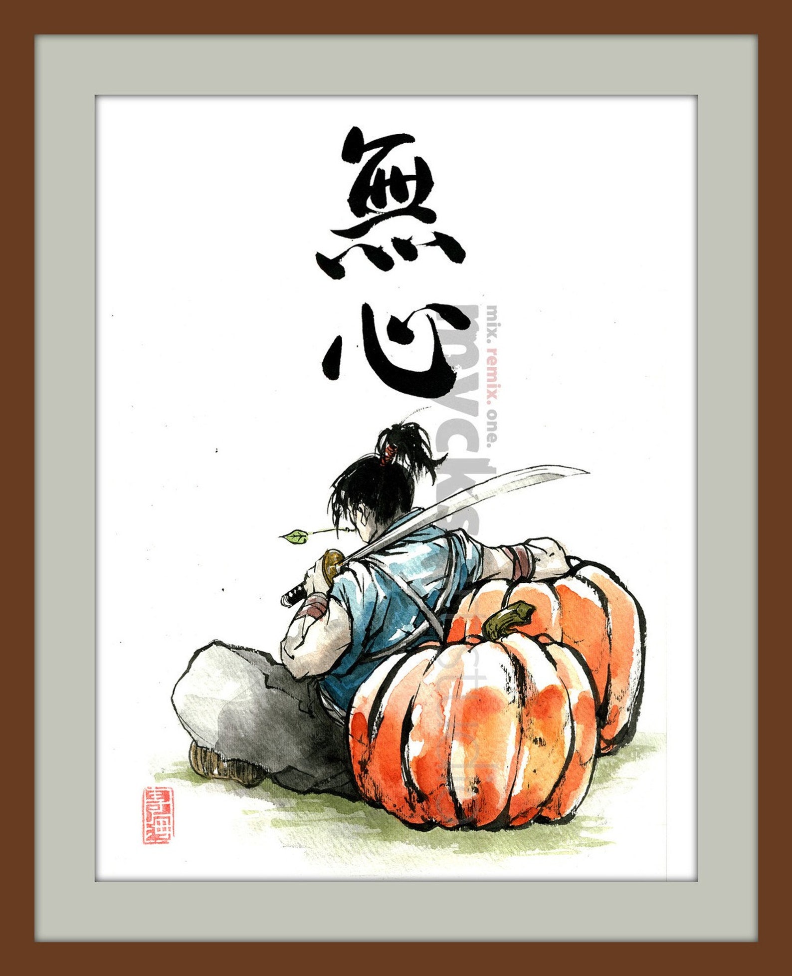 PRINT Fall Special PUMPKIN and Samurai With Calligraphy Emptiness ...
