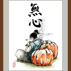 PRINT Fall Special PUMPKIN and Samurai With Calligraphy Emptiness ...