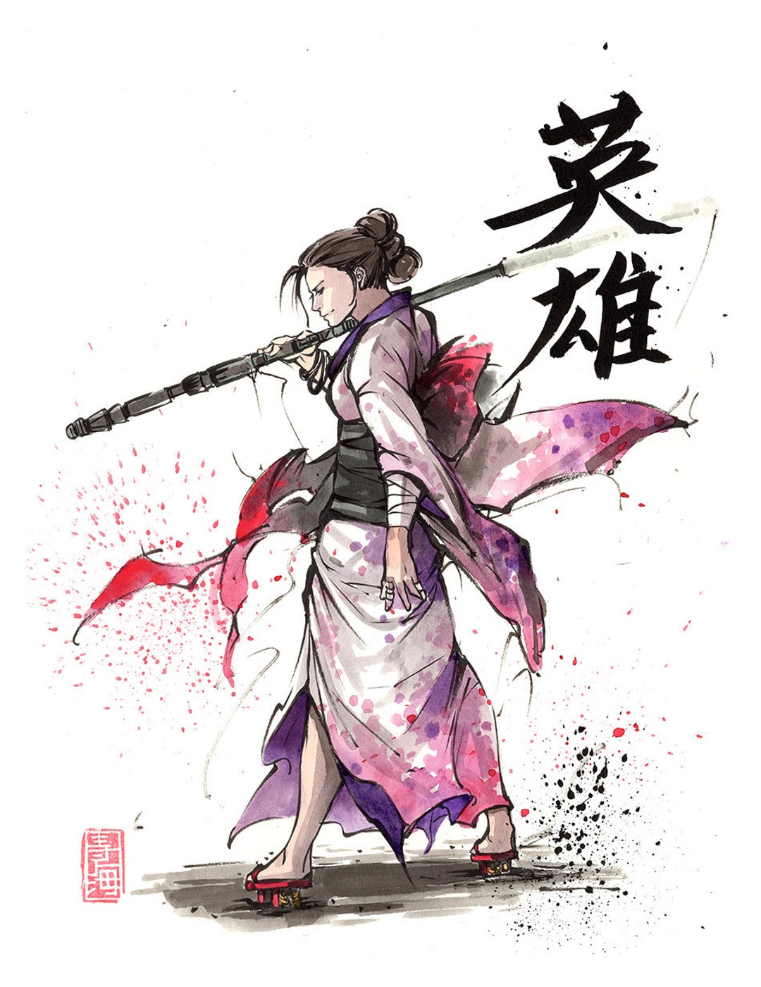 8x10 PRINT Star Wars Rey Wearing Kimono With Japanese Calligraphy HERO ...