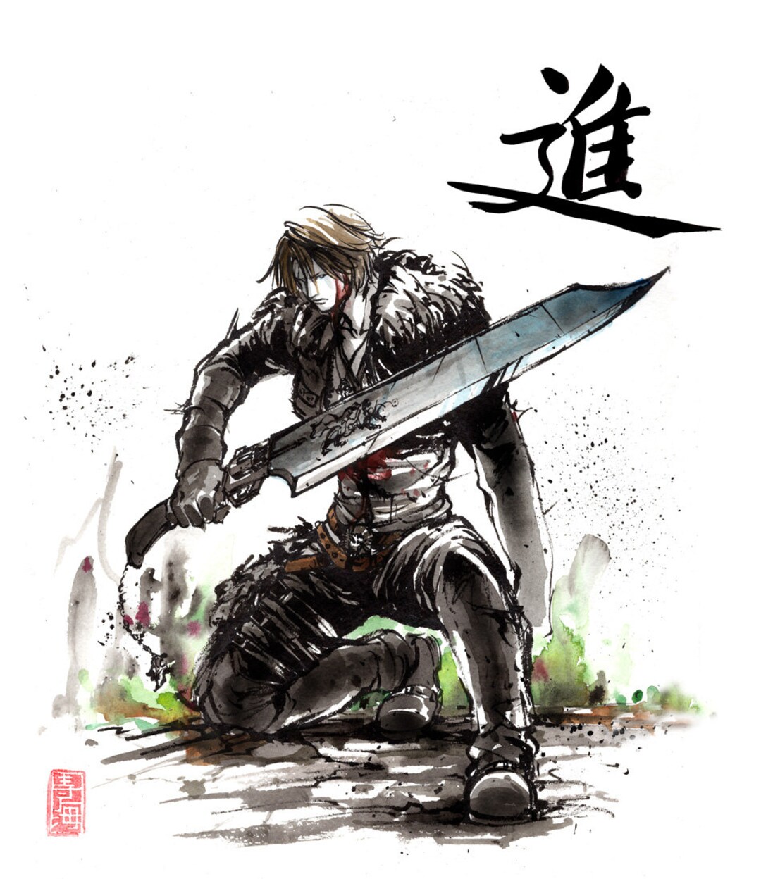 Squall From Final Fantasy VIII With Japanese Calligraphy - Etsy
