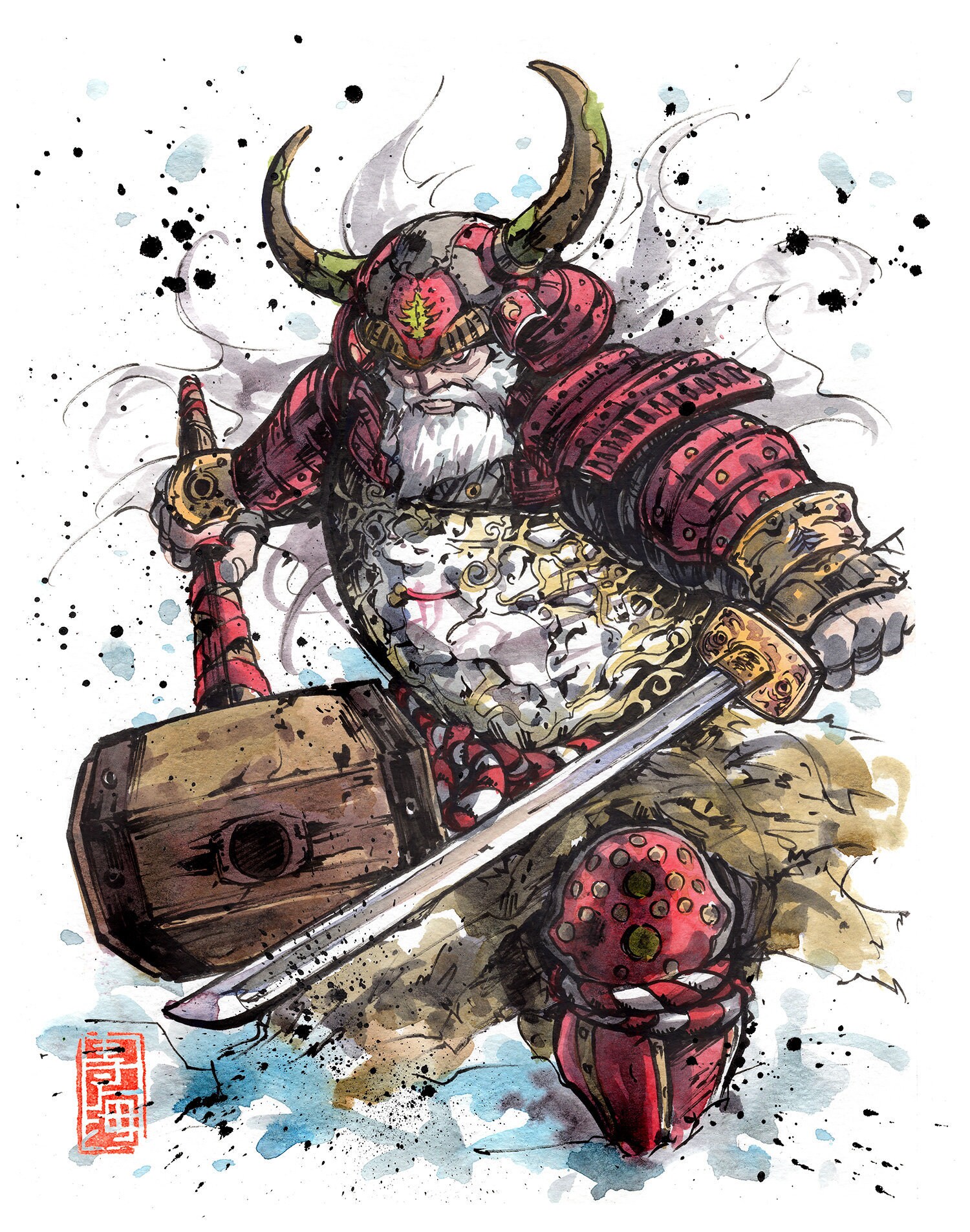 Fine Art Print 8x10 Samurai Santa Christmas Holiday with | Etsy