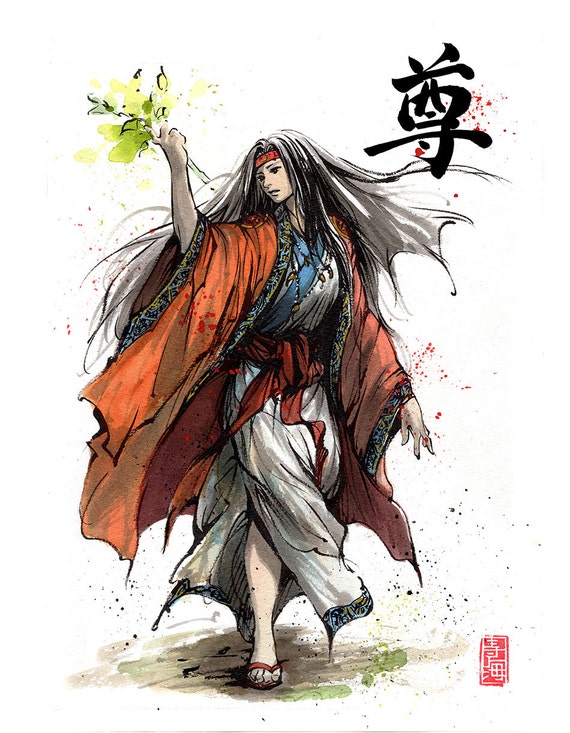 8x10 PRINT HIMIKO With Japanese Calligraphy Noble Sacred Sumie | Etsy