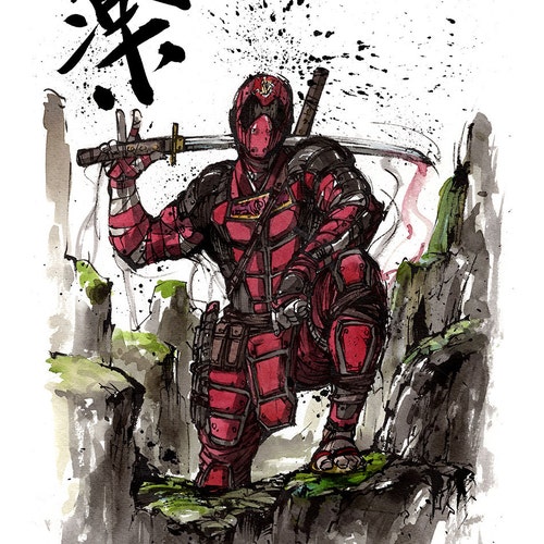 8x10inch PRINT of Deadpool Samurai Parody With Japanese - Etsy