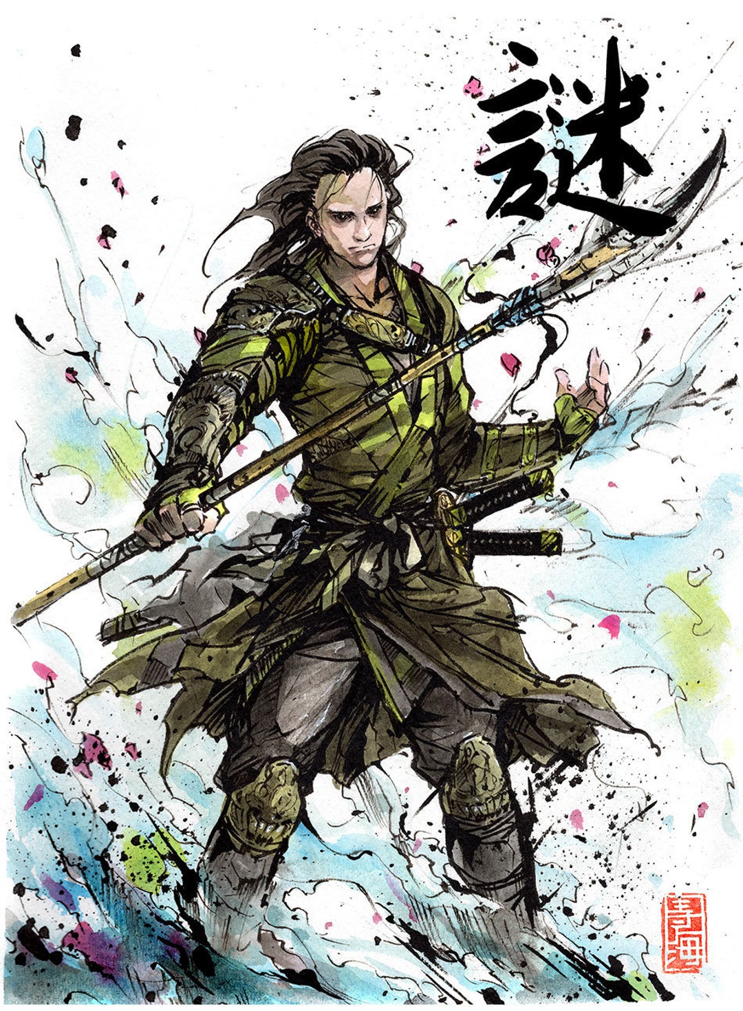 Fine Art PRINT 8x10" Loki Samurai Parody With Japanese Calligraphy ...