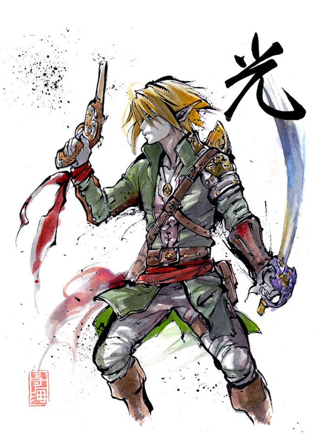 PRINT 8"x10" of Pirate Link With Japanese Calligraphy LIGHT - Etsy