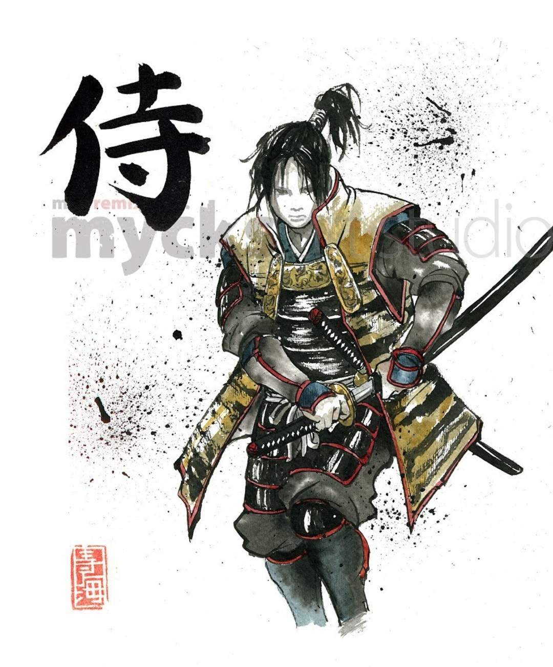 PRINT Samurai With a Painting of Samurai Drawing a Sword - Etsy