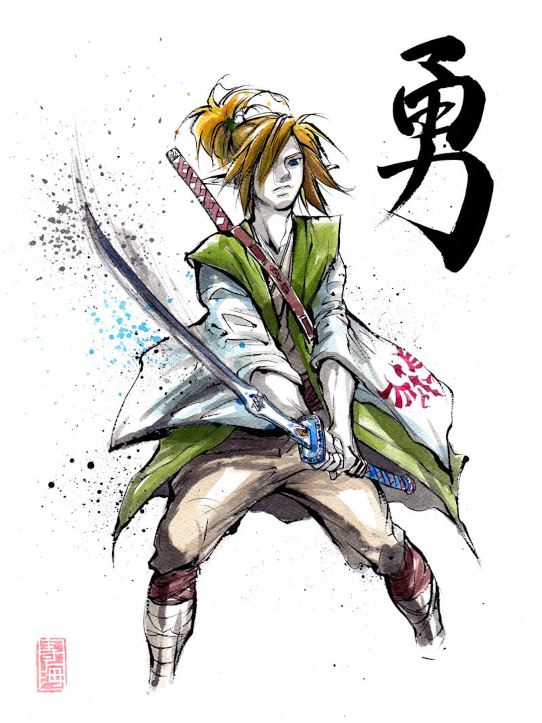 8x10 PRINT Zelda Link Japanese Calligraphy COURAGE - Etsy